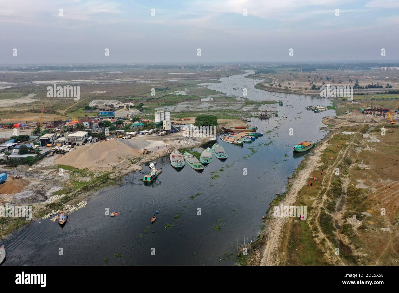 DHAKA, BANGLADESH - November 28, 2020: A top view of the Balu River ...