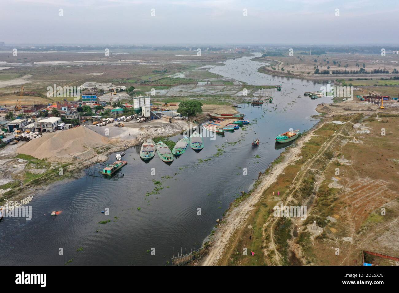 DHAKA, BANGLADESH - November 28, 2020: A top view of the Balu River ...