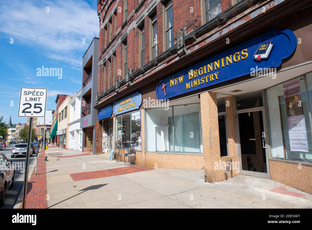Historic commercial buildings on Main Street at Blossom Street in ...