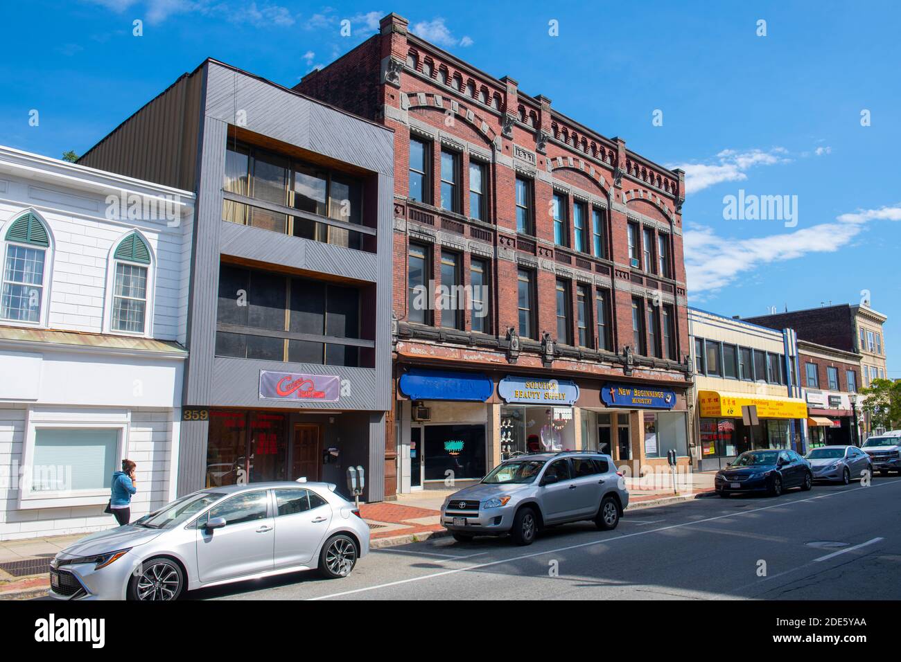 Historic commercial buildings on Main Street at Blossom Street in ...