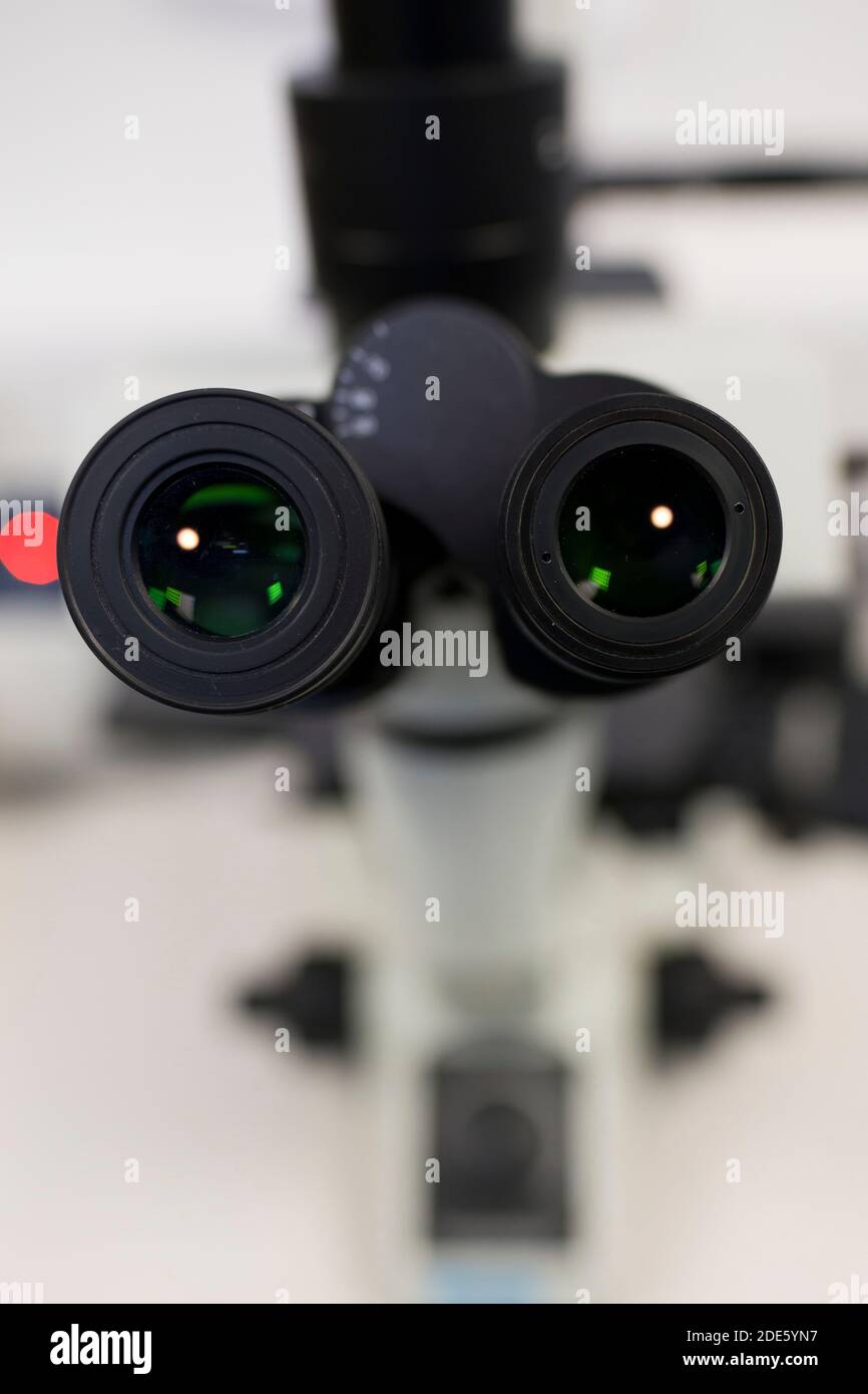 A close-up shot of a microscope in a science lab Stock Photo - Alamy