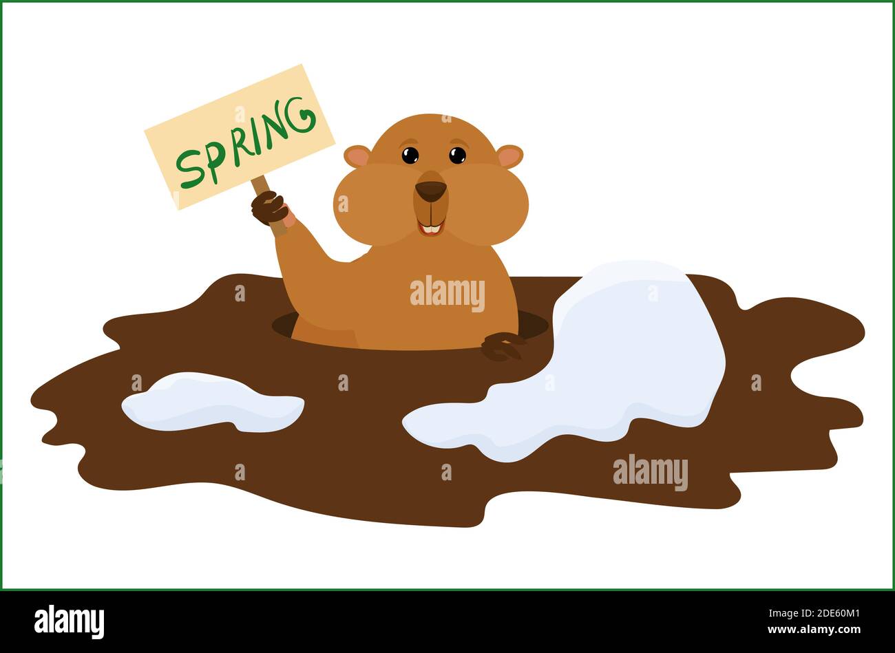 Groundhog Day vector cartoon background with cute marmot holding sign ...