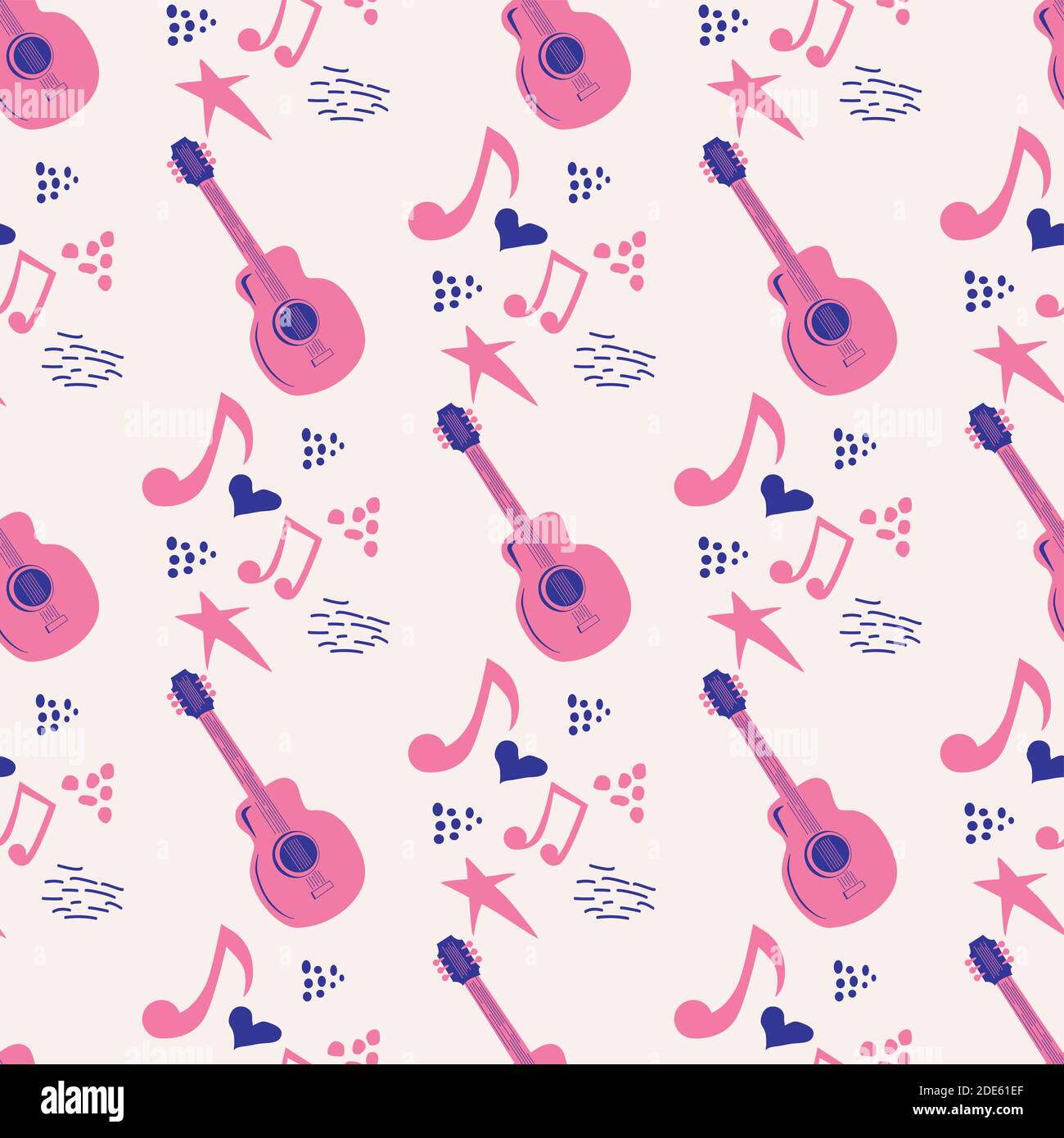 Love music seamless pattern with country guitar, music notes, treble ...