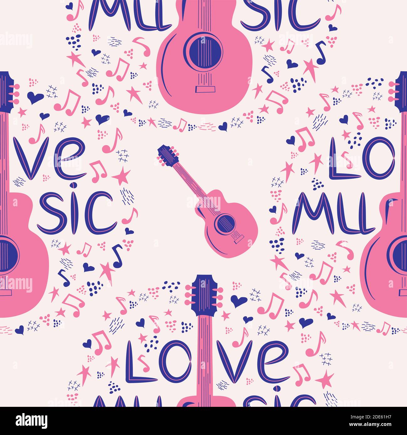 Love music seamless pattern with country guitar, music notes, treble ...