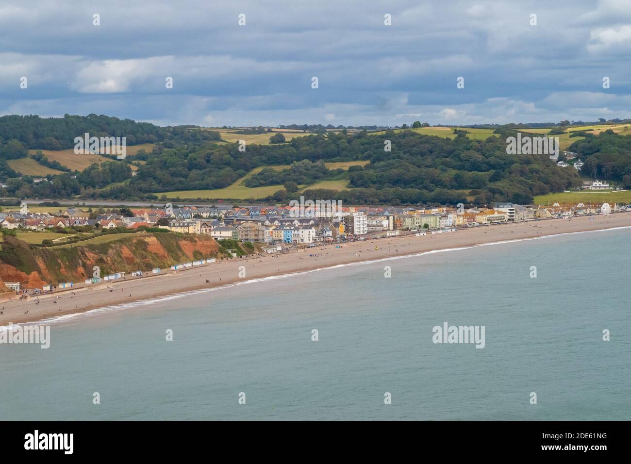 Views over Seaton Beach and Seaton Down in Devon along the south coast ...