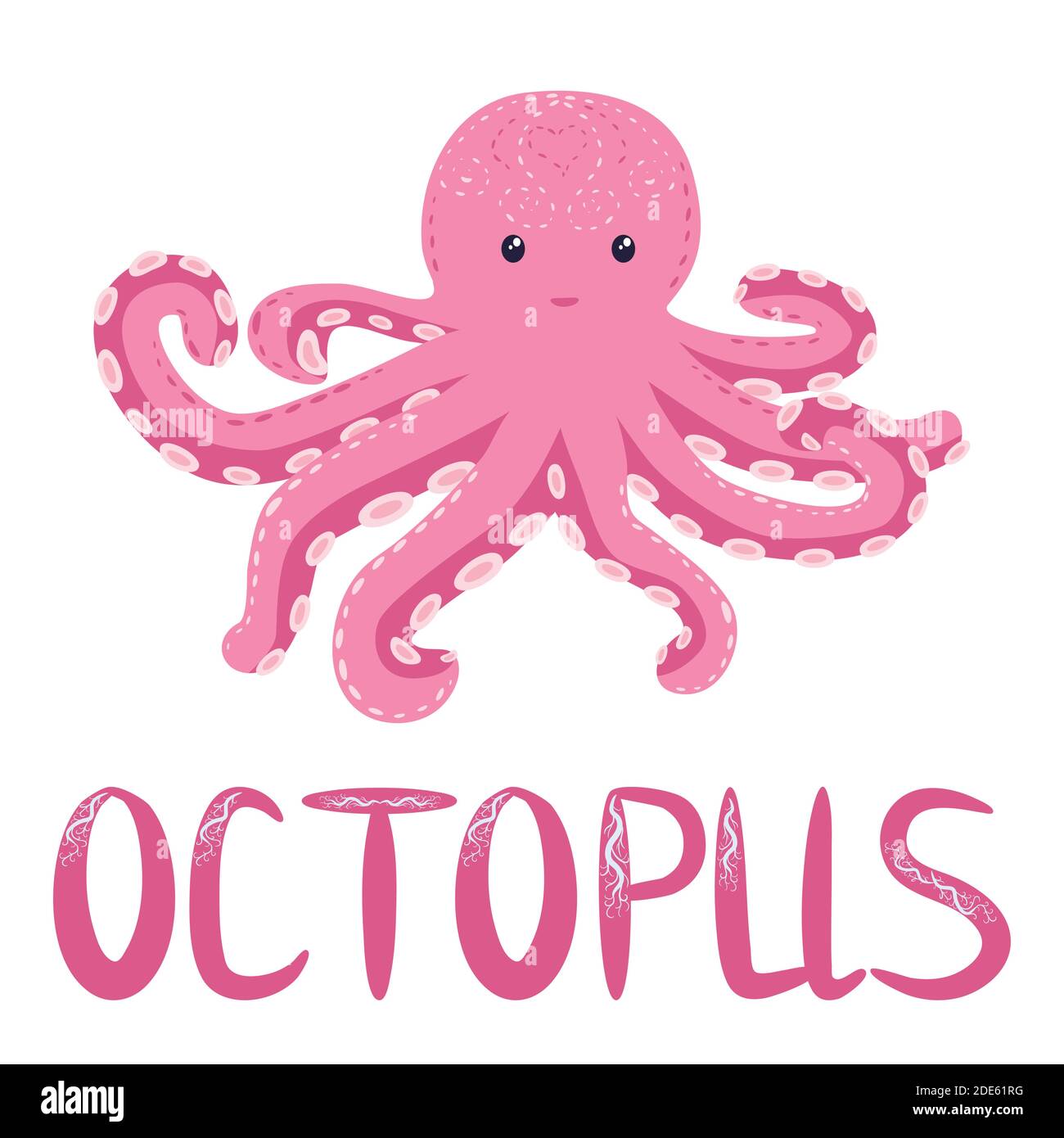 Happy Pink, Turquoise Octopus Cartoon Mascot Character. Marine ...