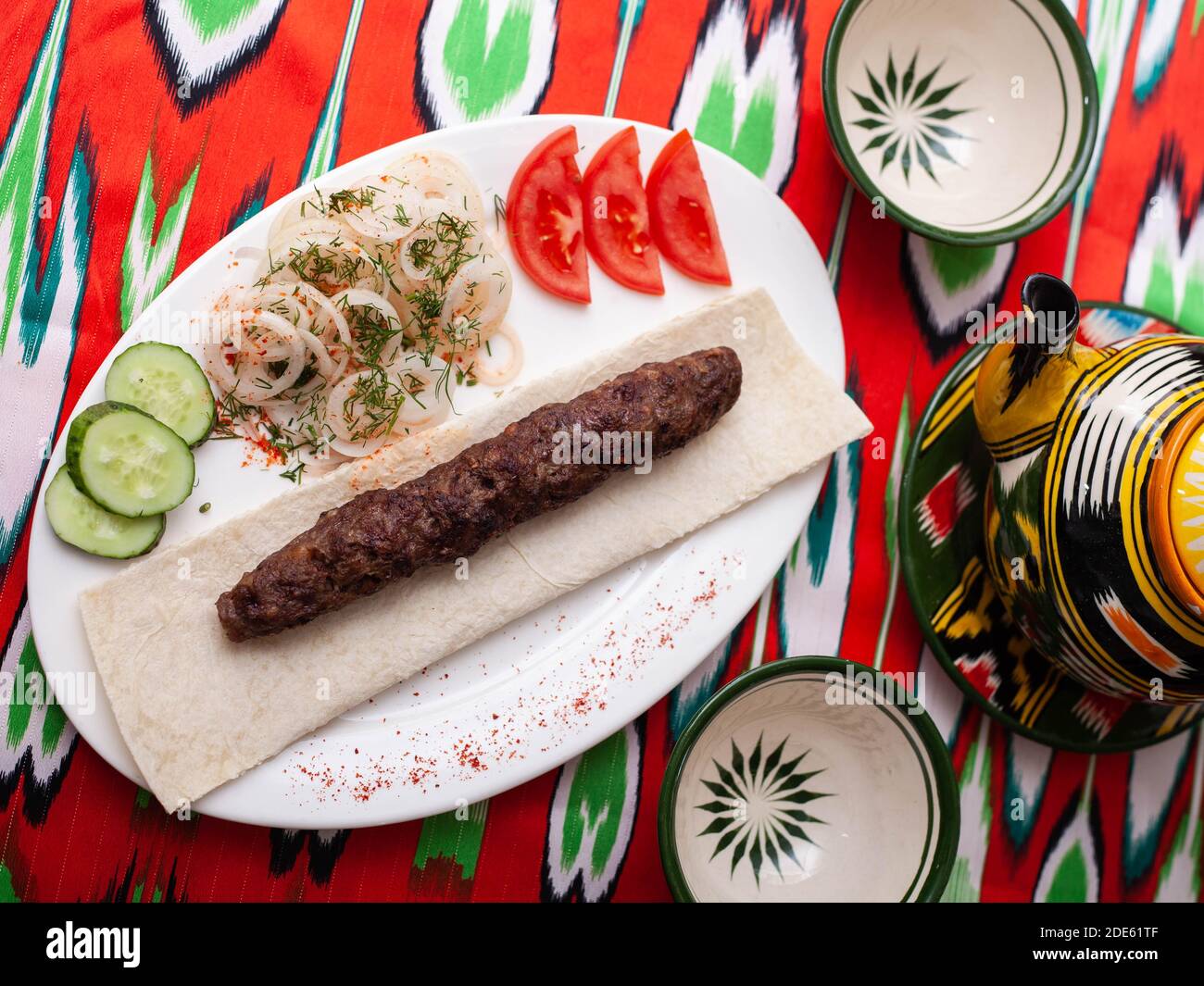 beef and lamb shashlik - grilled meat, minced meat. Served with ...