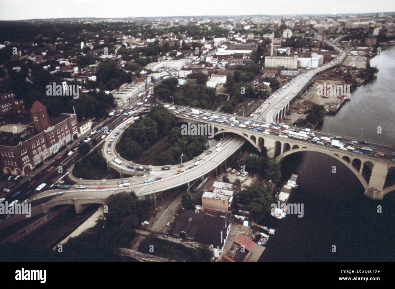 The Key Bridge to Virginia crosses the Potomac at Georgetown ca. 1973 ...