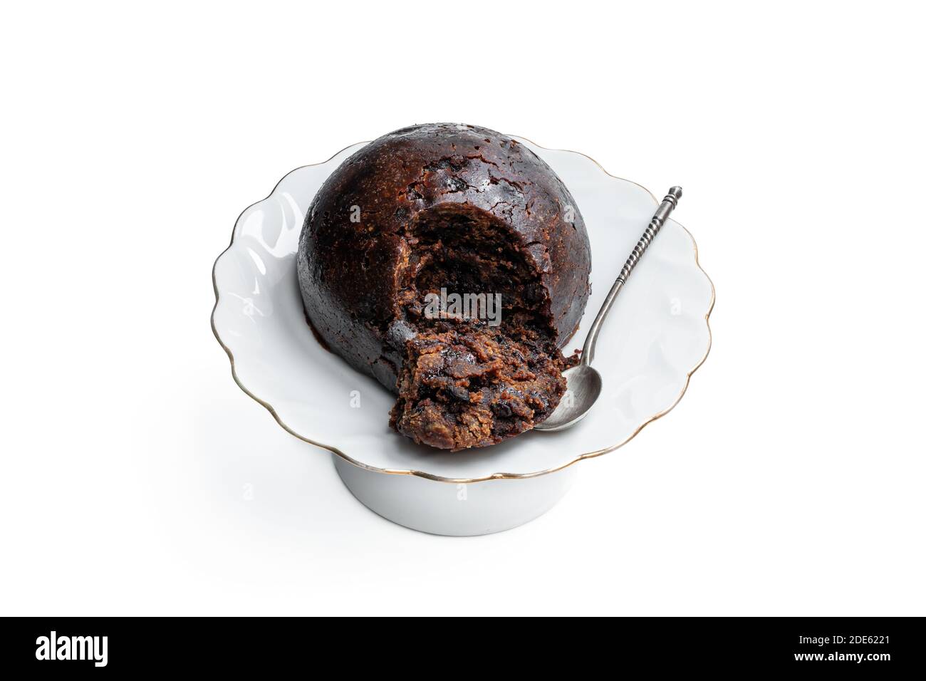 Traditional festive christmas pudding isolated on white Stock Photo - Alamy