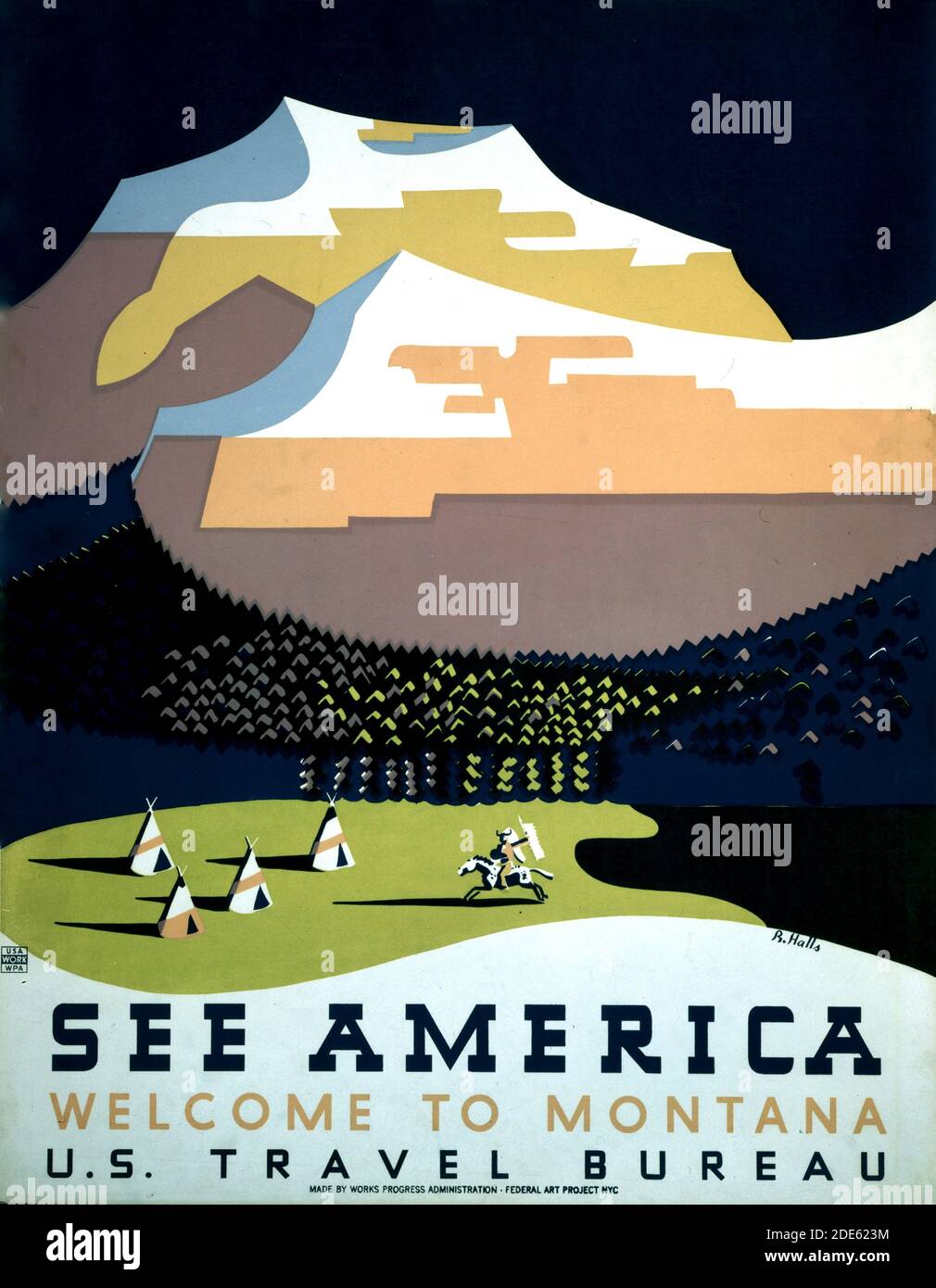 Poster for the U.S. Travel Bureau promoting tourism, showing cluster of ...