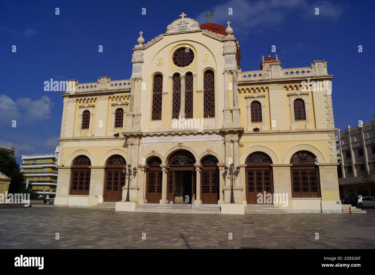 Facade of the Agios Minas Orthodox Cathedral in Heraklion, Crete ...