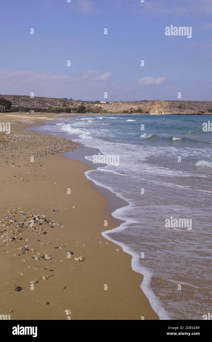 Panoramic view of a golden sandy beach in western Crete, Greece Stock ...