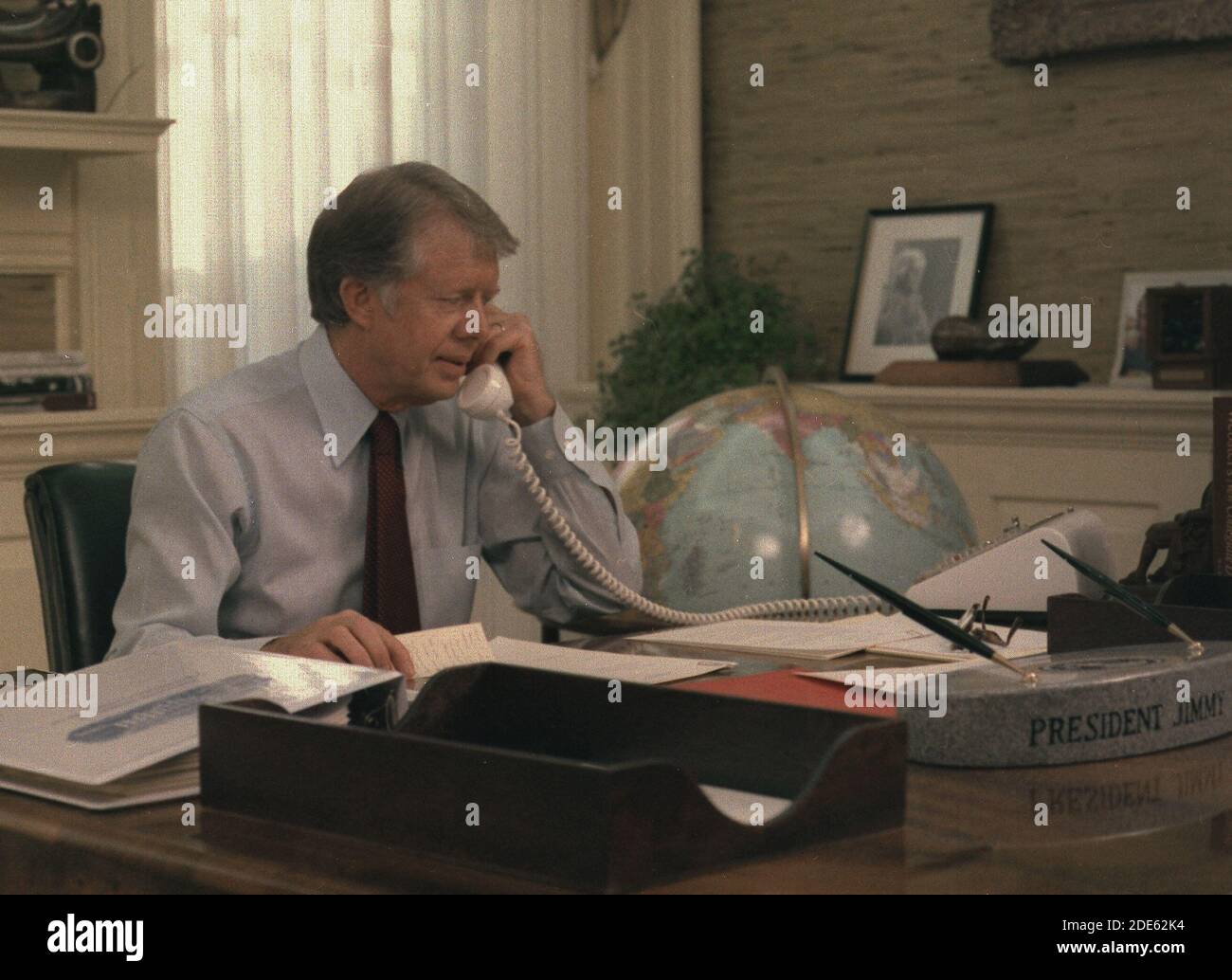 Jimmy Carter at his desk in his private study ca. 21 November 1978 ...