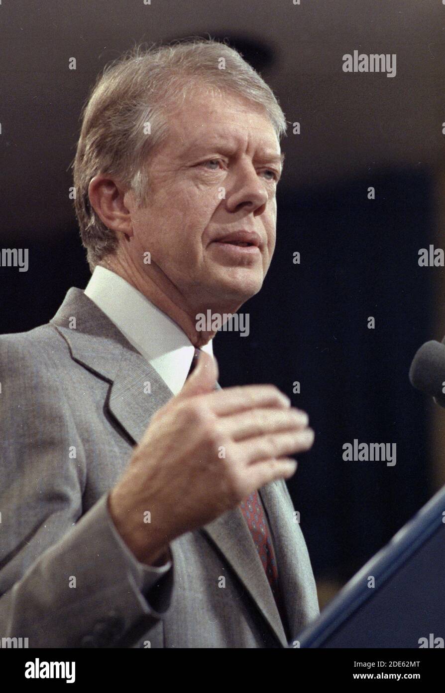 Head shot of Jimmy Carter at a press conference ca. 12 February 1979 ...