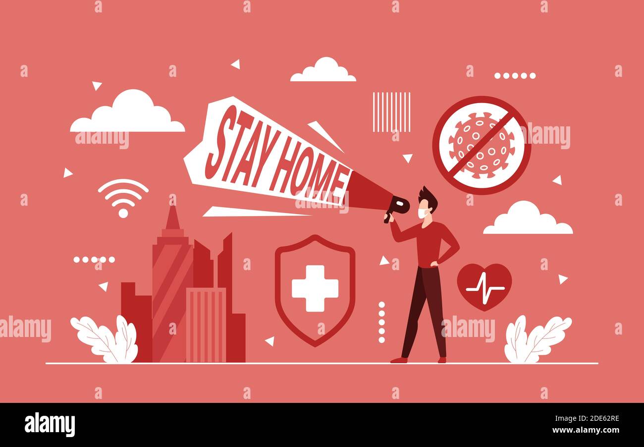 Stay home, coronavirus protection concept vector illustration. Cartoon ...