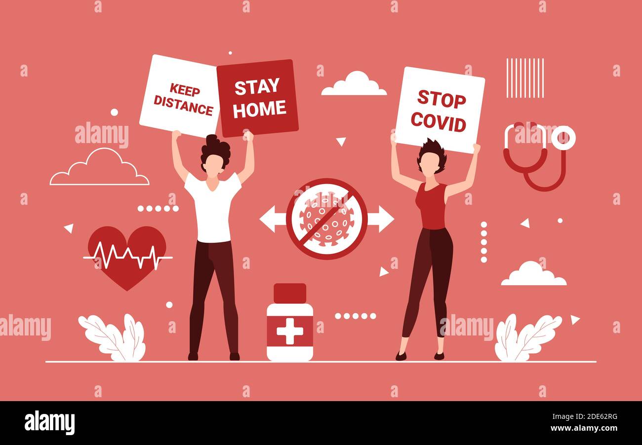 Stop covid19 corona virus concept vector illustration. Cartoon people ...