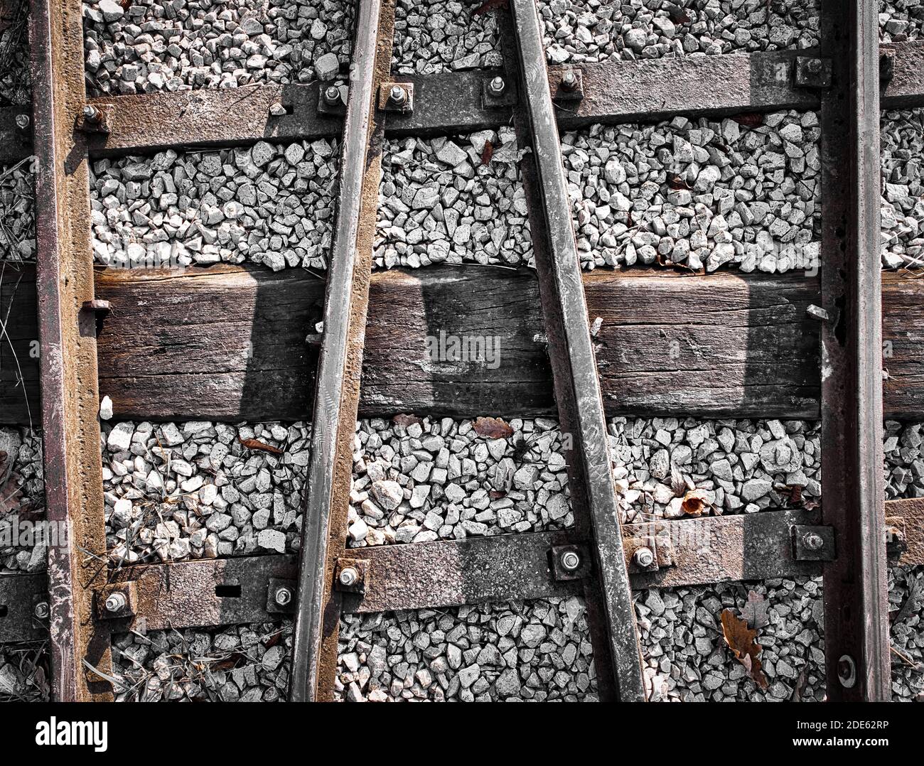 Old railway track close up view Stock Photo - Alamy