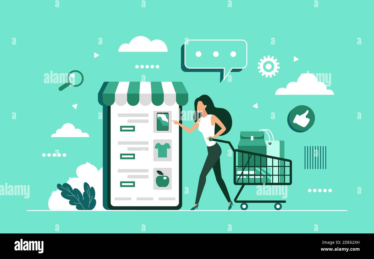 Shopping online with mobile smartphone shop app service vector ...