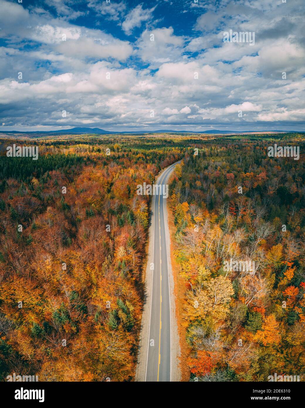 Autumn color and road in the mountains near Abbot, Maine Stock Photo ...