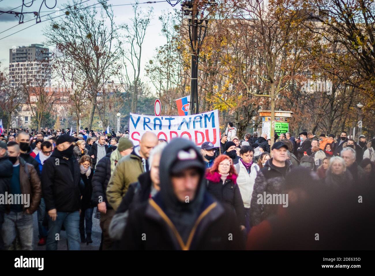 Crowd of people walking on Slovak anti governmental demonstration ...