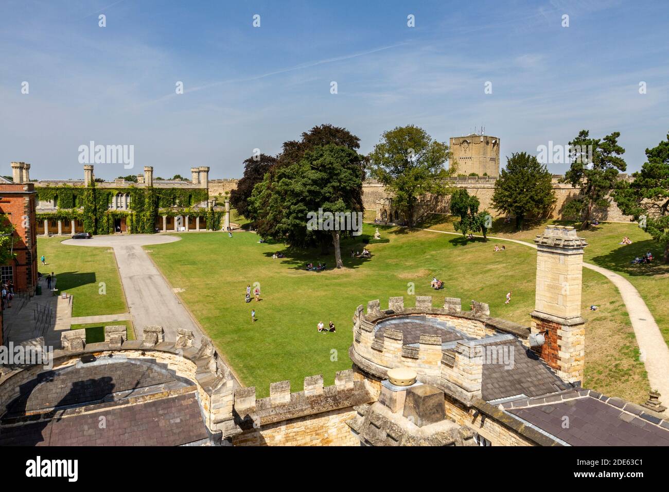 General view (from the Medieval Wall Walk) of the grounds of Lincoln ...