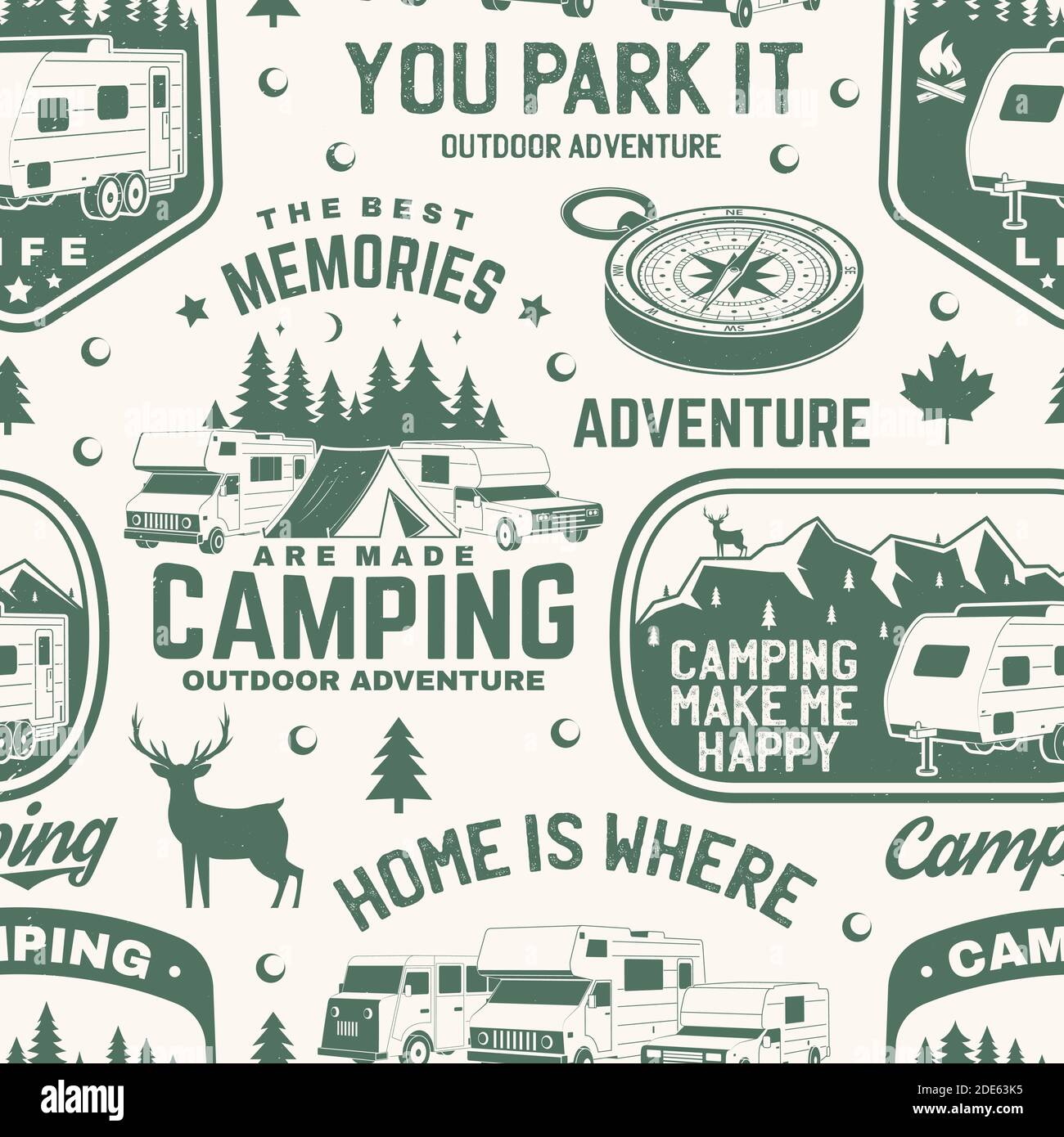 Set of outdoor adventure seamless pattern, background. Vector ...