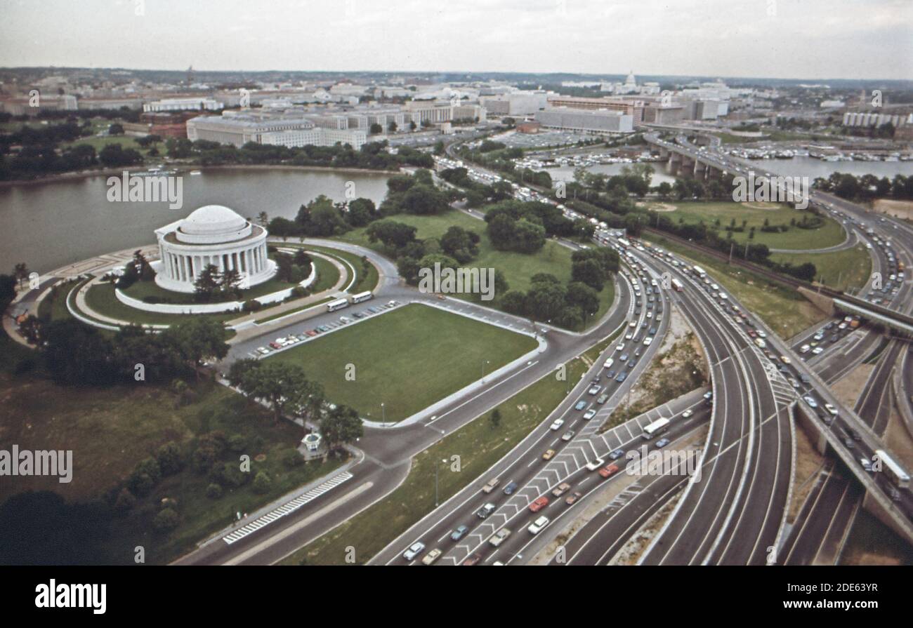 Tidal basin; Jefferson Memorial and 14th Street bridge ca. 1973 Stock ...