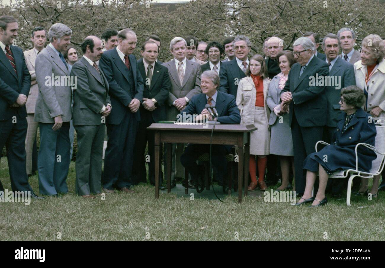 Jimmy Carter participates in a bill signing ceremony ca. 6 April 1978 ...