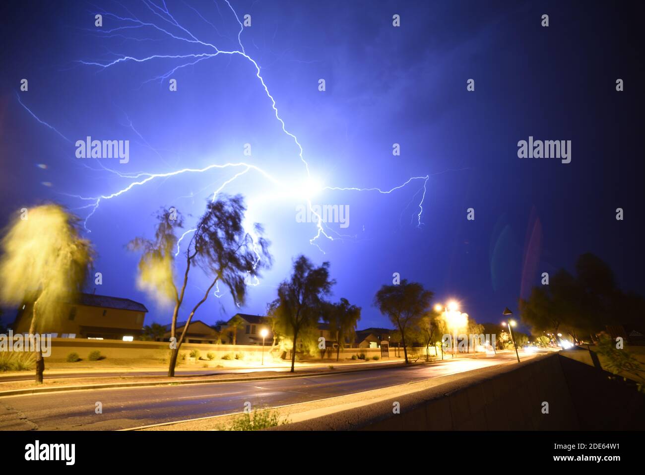 Amazing Thunders storm over a pool in the backyard of a house Stock ...