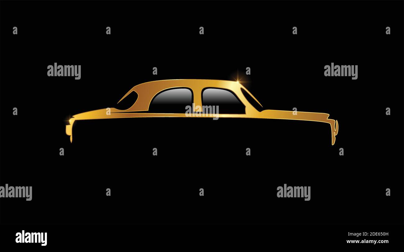 A Vector Illustration of Golden Classic Car Illustration Sign Stock ...