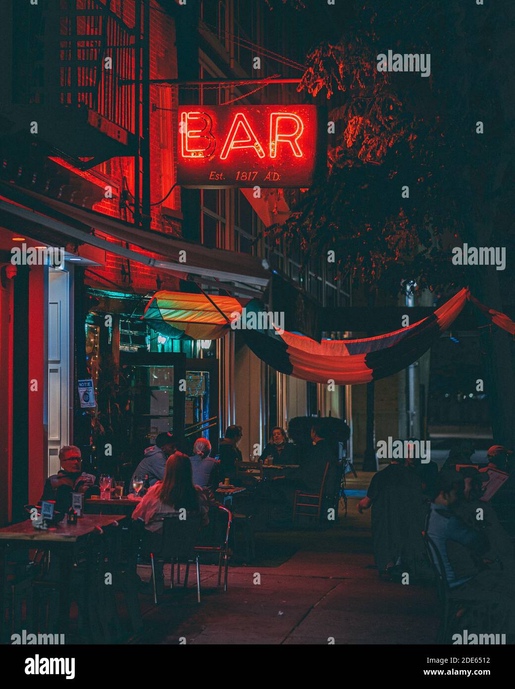 Bar neon sign at night in Tribeca, Manhattan, New York City Stock Photo ...