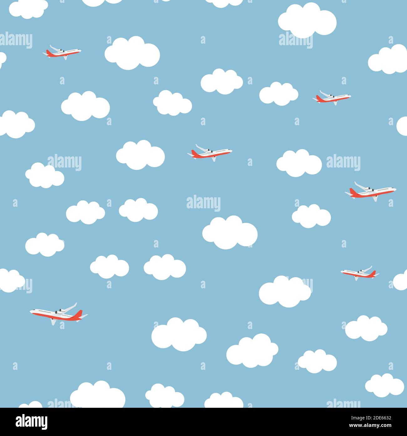 Flying airplane and clouds seamless pattern background. Vector ...