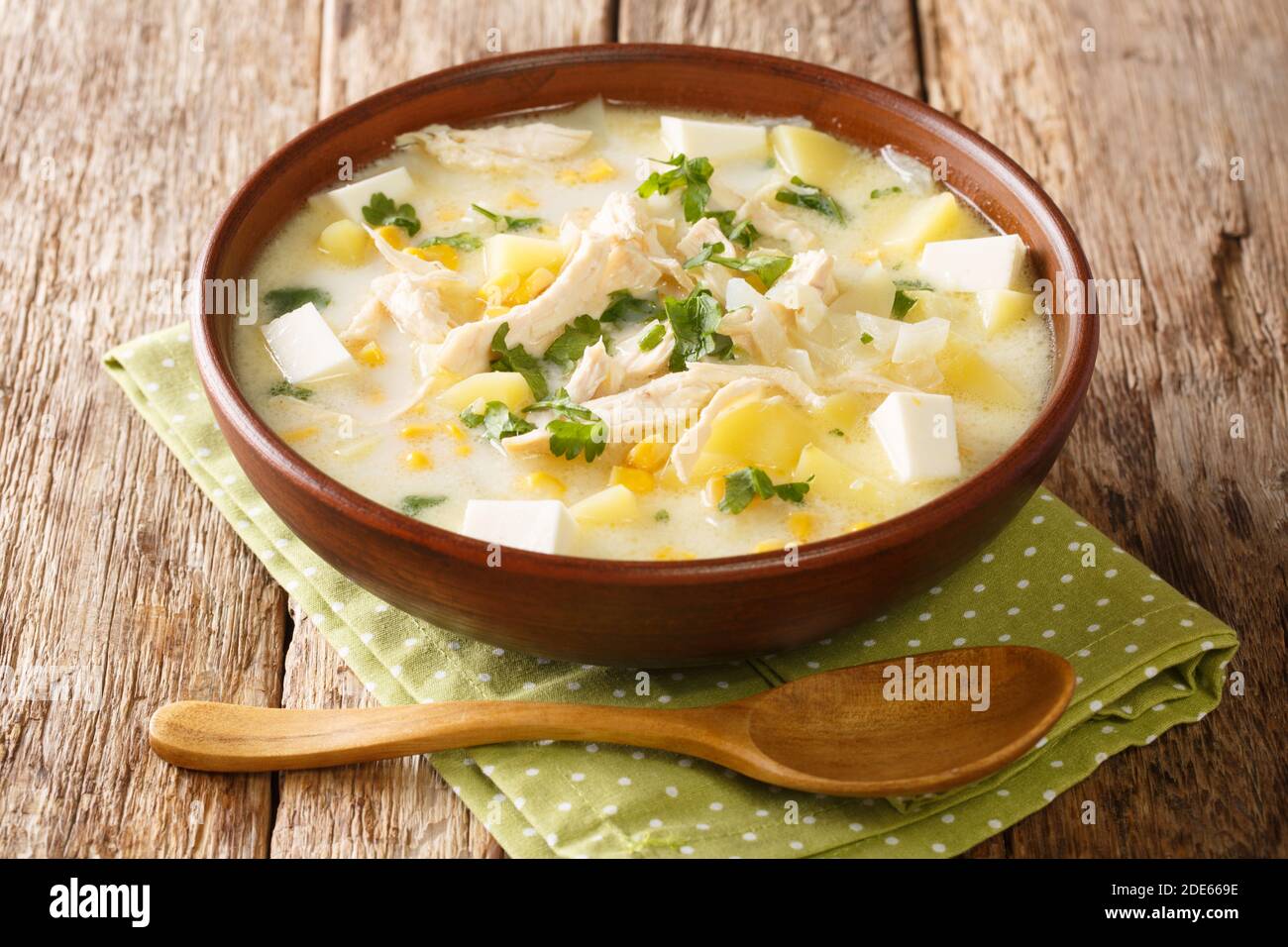 Authentic Chupe Andino soup made from chicken, corn, fresh cheese ...