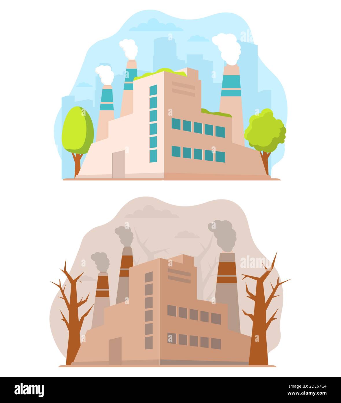 Industrial factory in perspective view. Facade manufacturing building ...