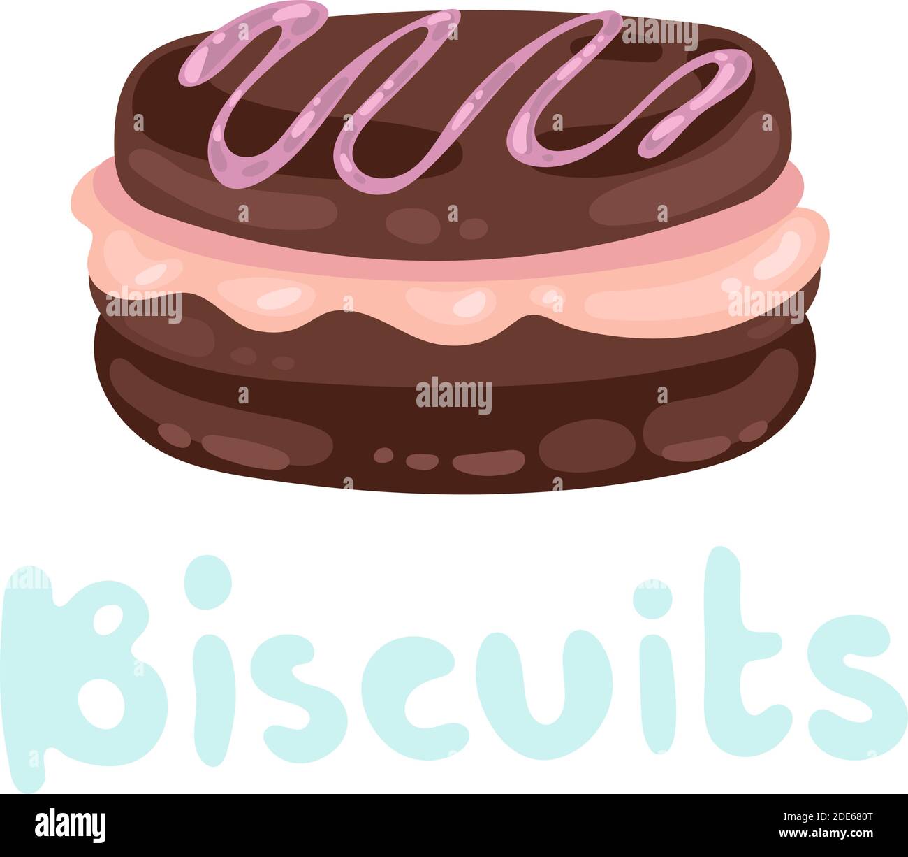 Brown chocolate cream biscuits on white. Pastries symbol in flat design ...
