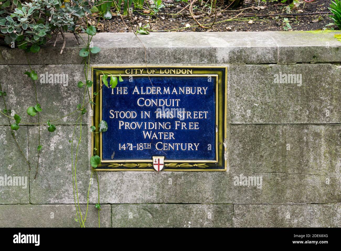 A blue plaque in Aldermanbury records the location of the Aldermanbury ...