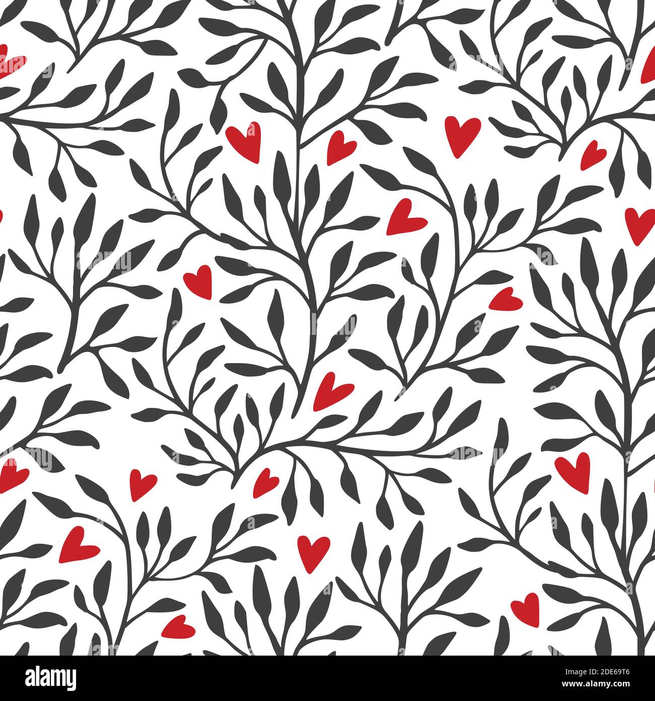 Valentines seamless floral pattern. Black and white vector love ...
