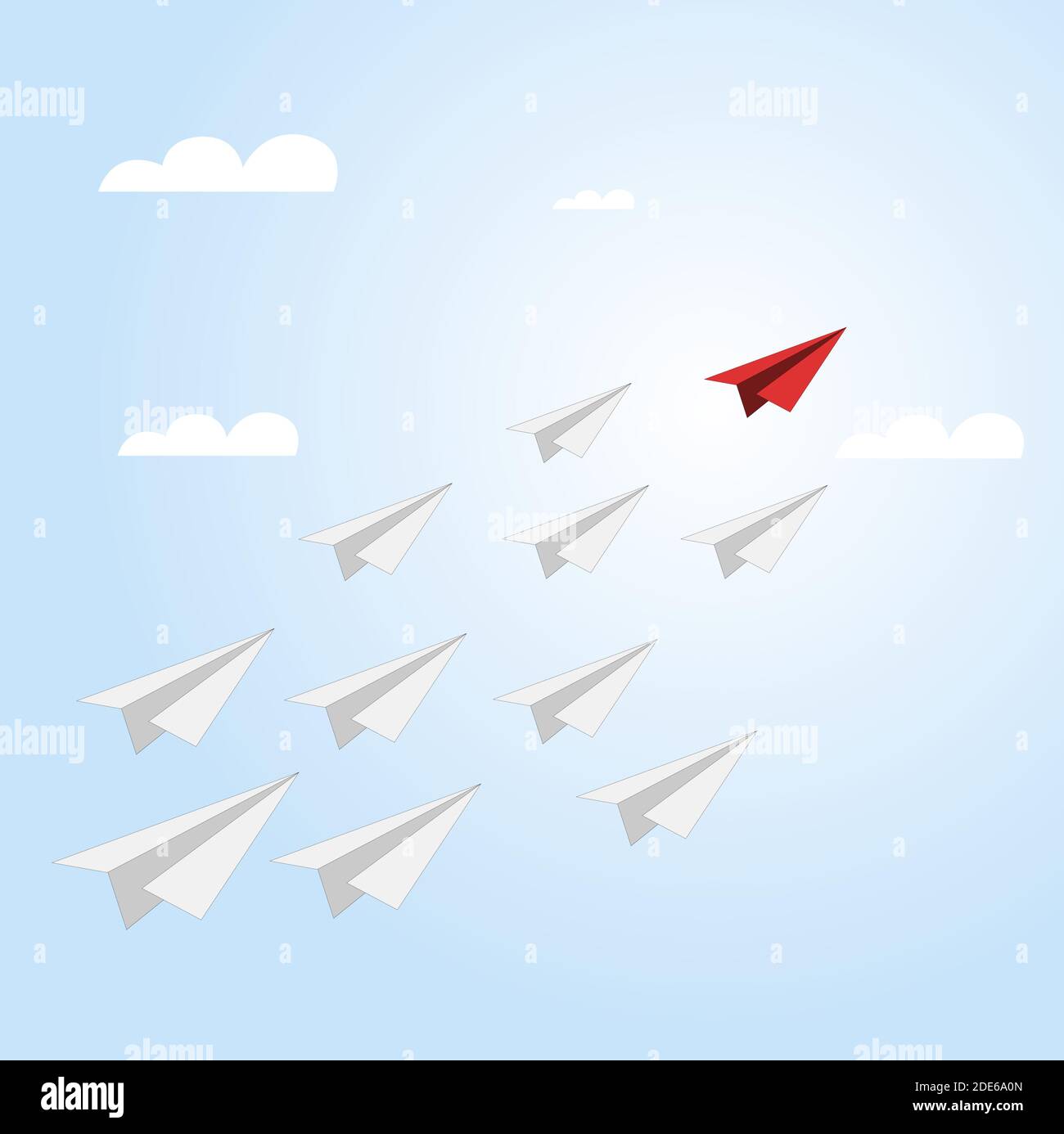 Red paper plane leads business team. Paper plane vector flying and ...