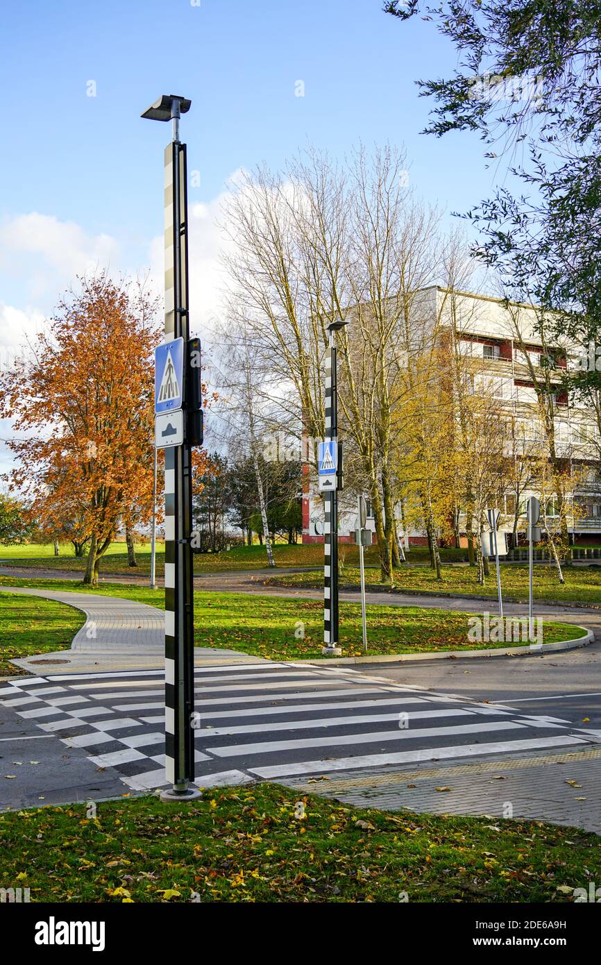 modernly equipped and illuminated pedestrian crossing in the city ...