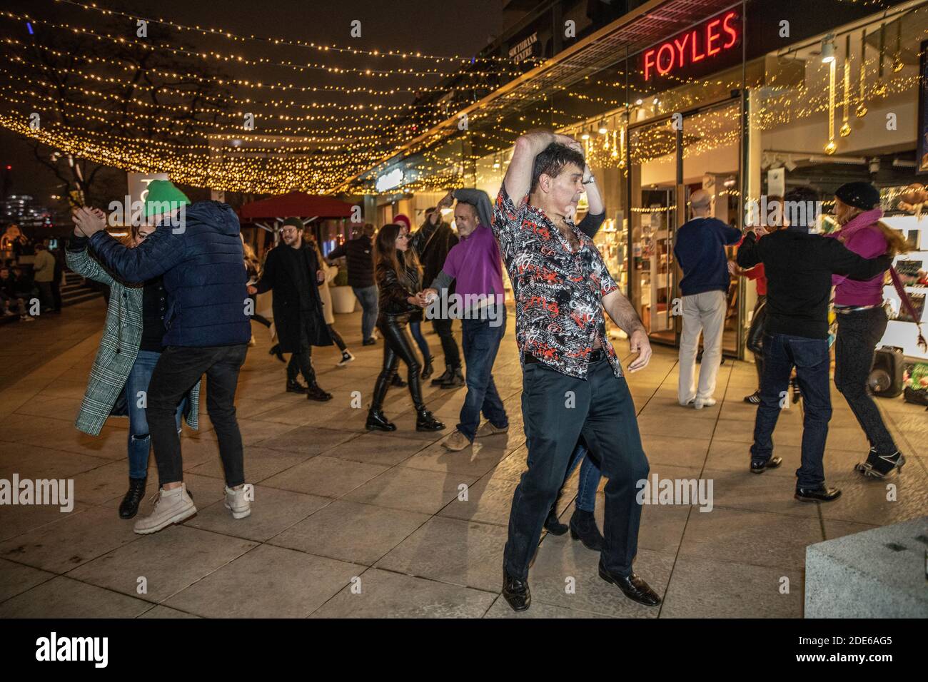Salsa dancing, social distanced dancing outside the FOYLES bookstore ...
