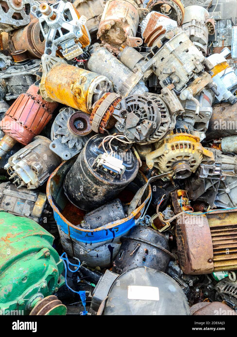 scrap stack of car generators, starters and other electric motors Stock ...