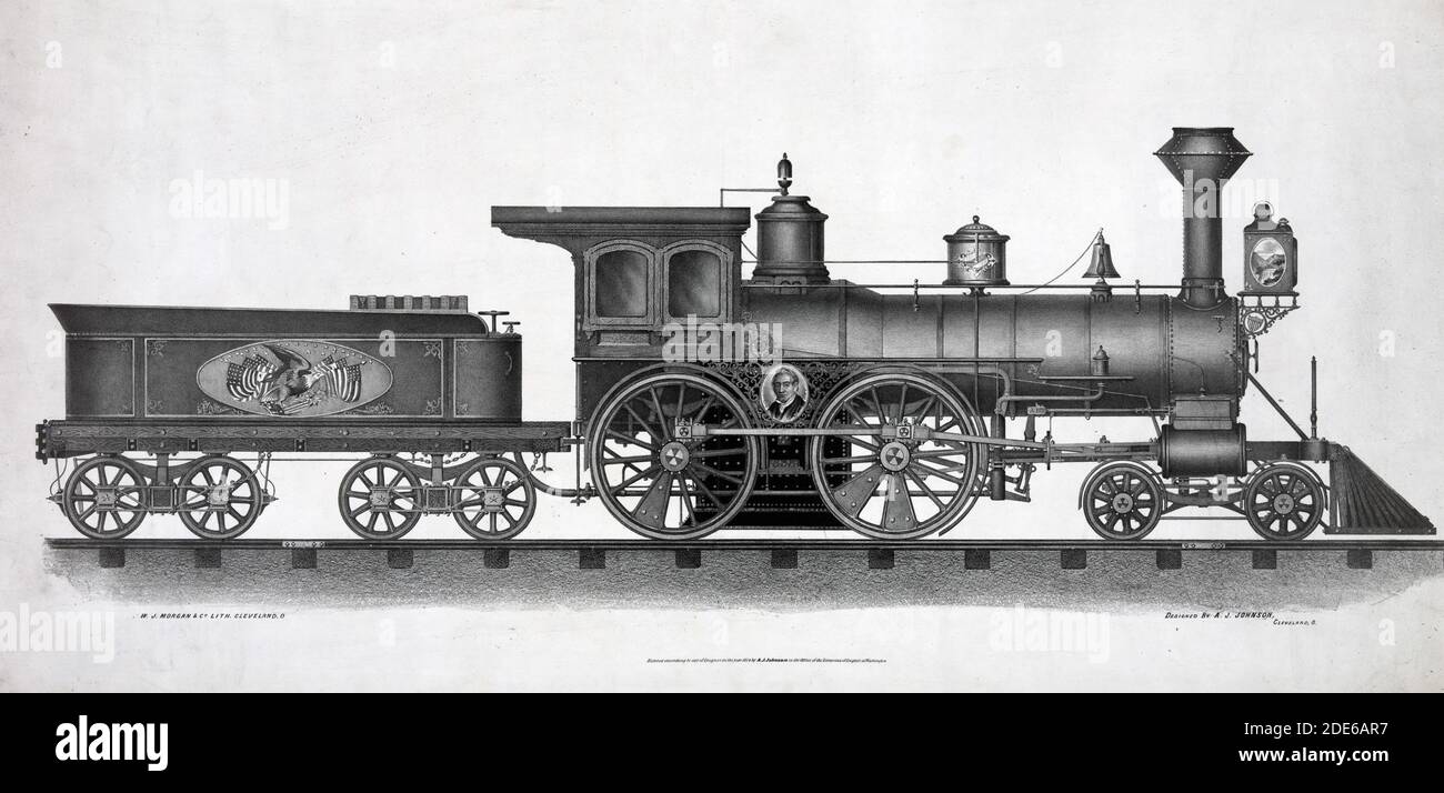 Railroad engine lithograph ca. 1874 Stock Photo - Alamy