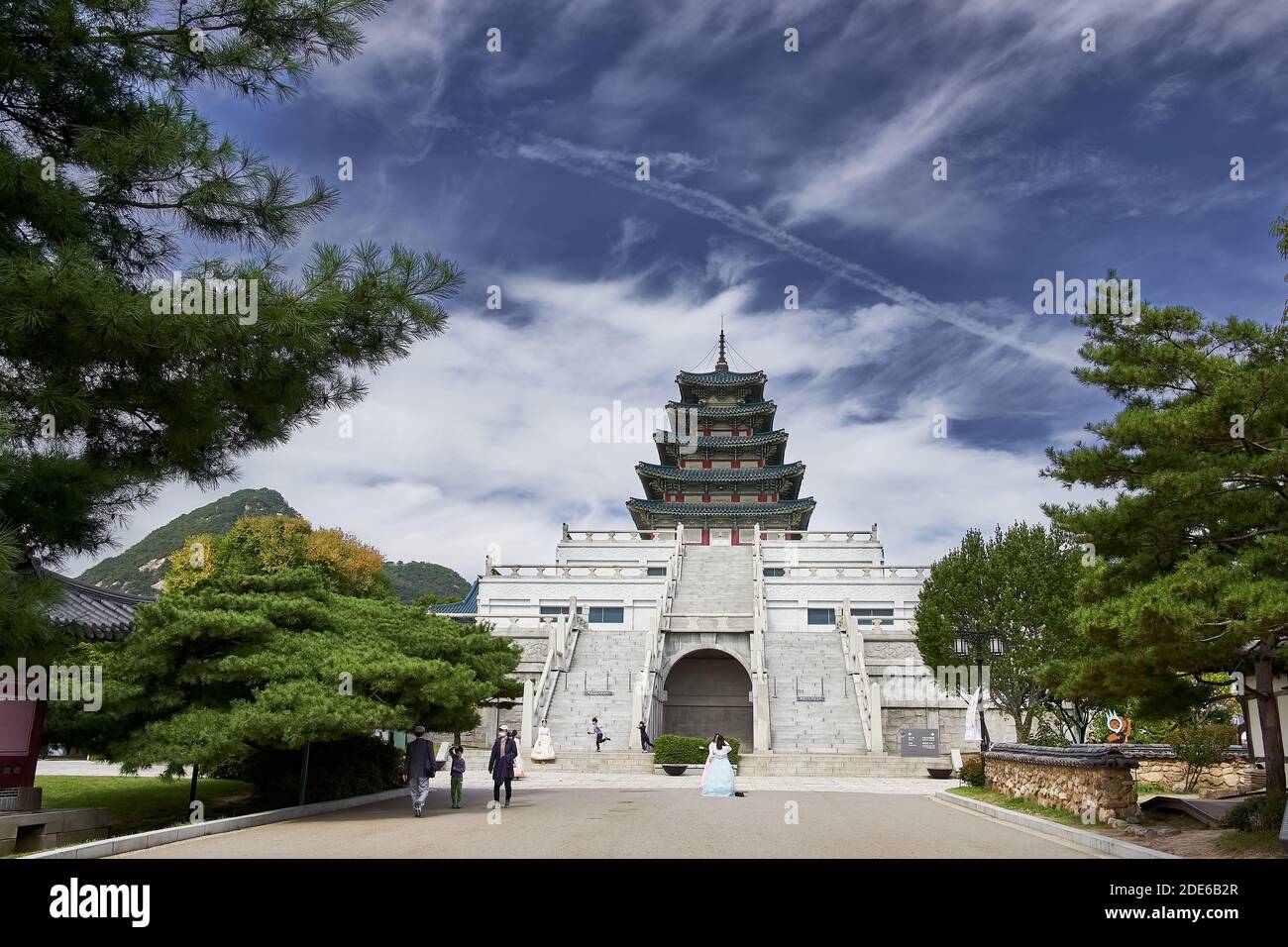 Five storey pagoda by the National Folk Museum at Gyeongbokgung Palace ...