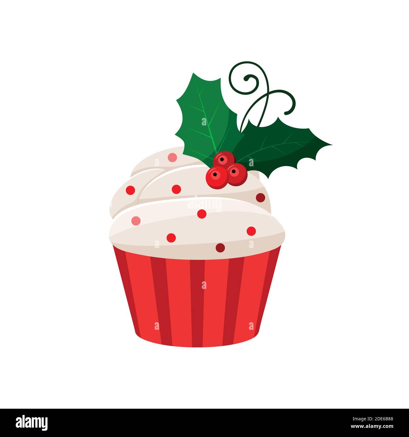 Christmas cupcake with mistletoe - cute winter sweets food Stock Vector ...