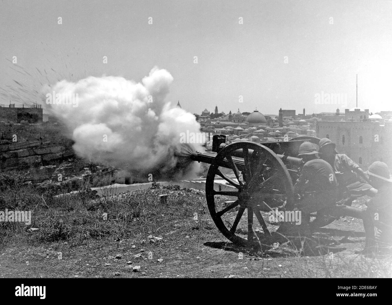 Original Caption: Around the city wall [Jerusalem]. Firing Ramadan ...