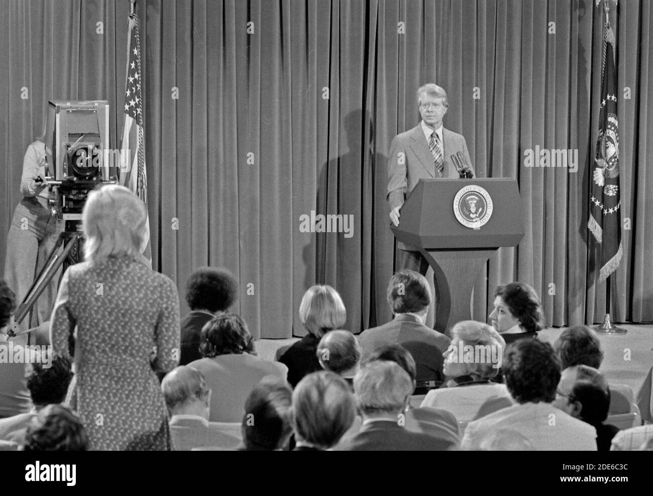 Jimmy Carter speaking during a press conference ca. 22 April 1977 Stock ...
