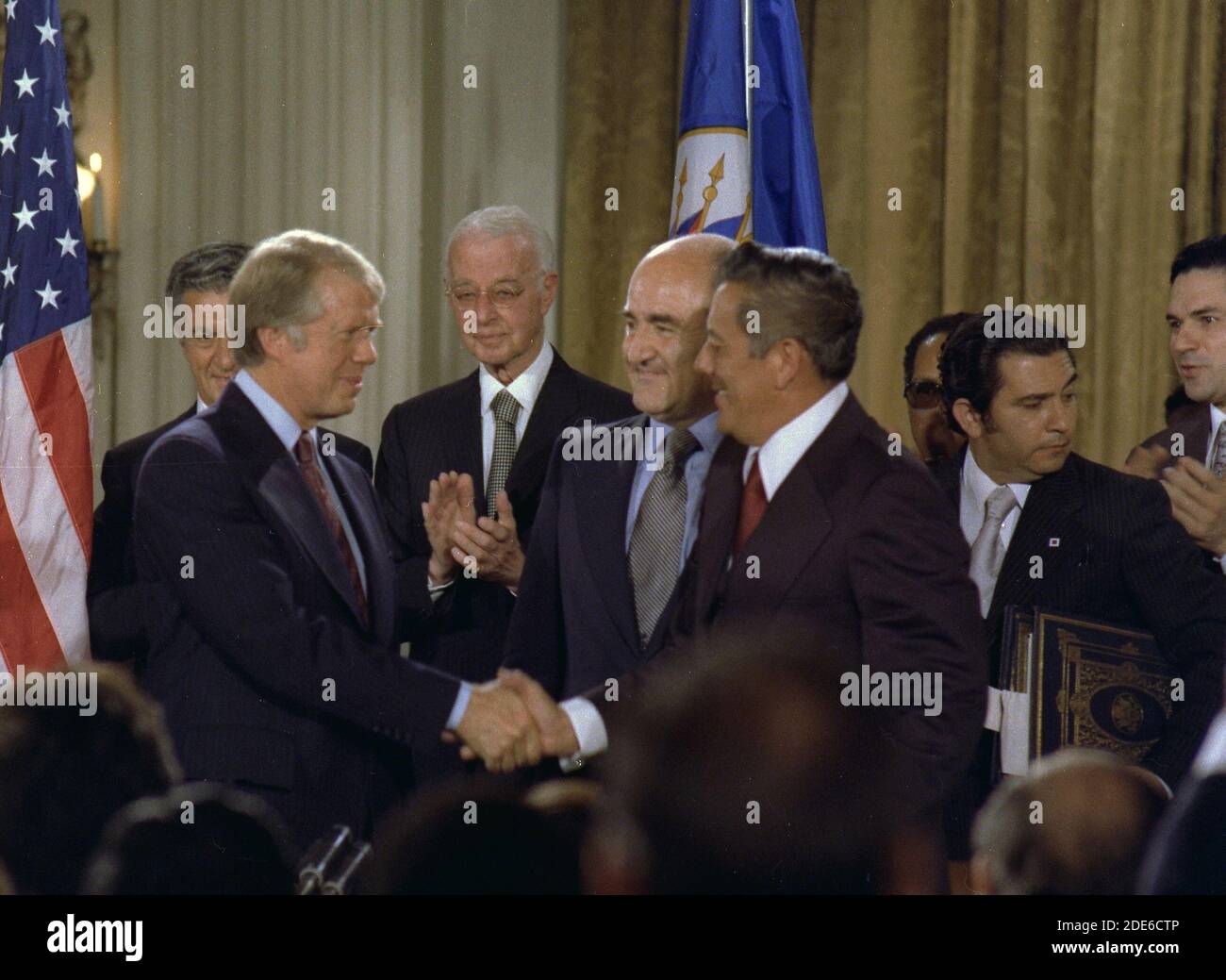 Jimmy Carter and General Omar Torrijos shake hands after signing the ...