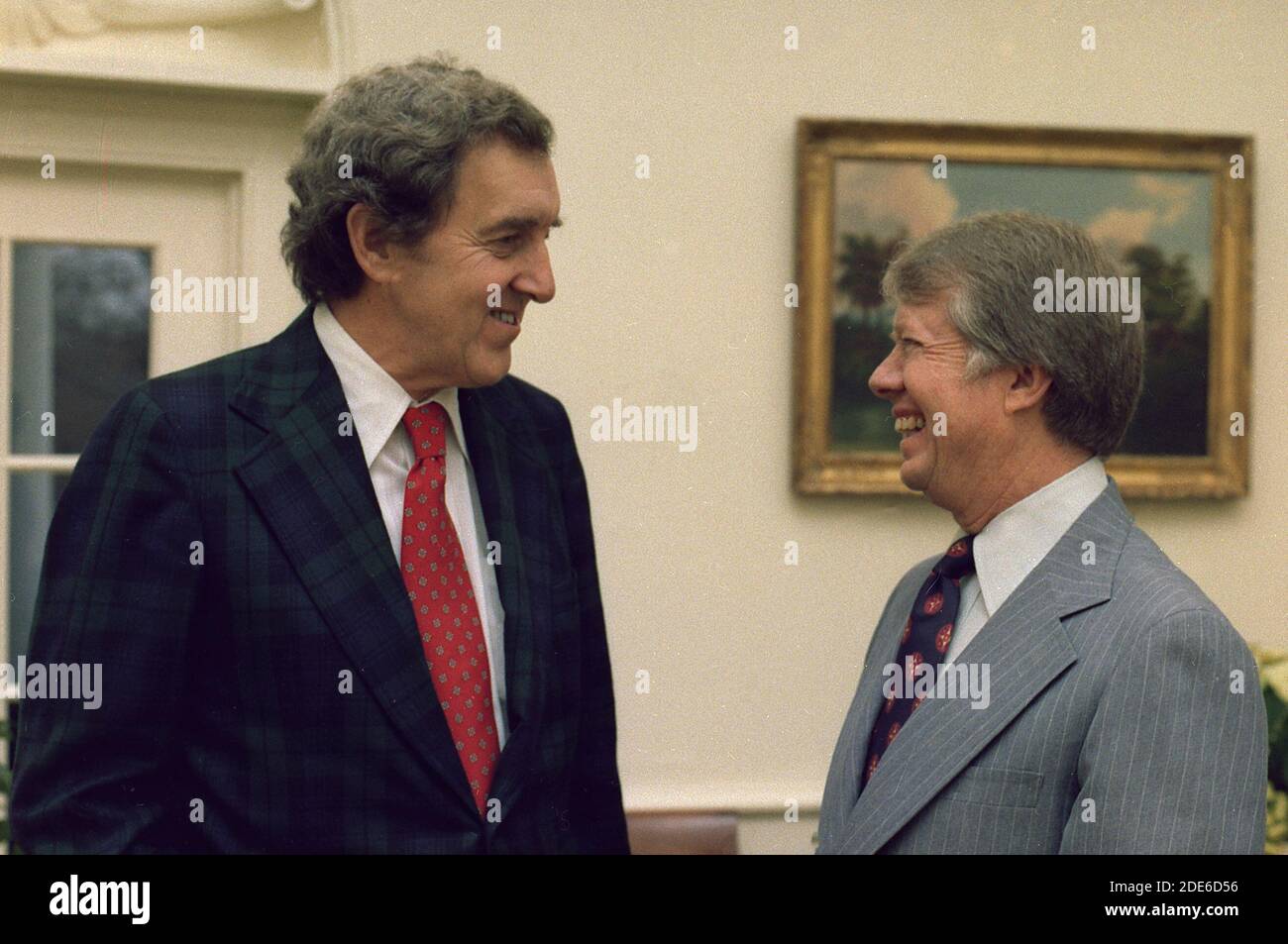 Senator Edmund Muskie with Jimmy Carter ca. 19 December 1977 Stock ...