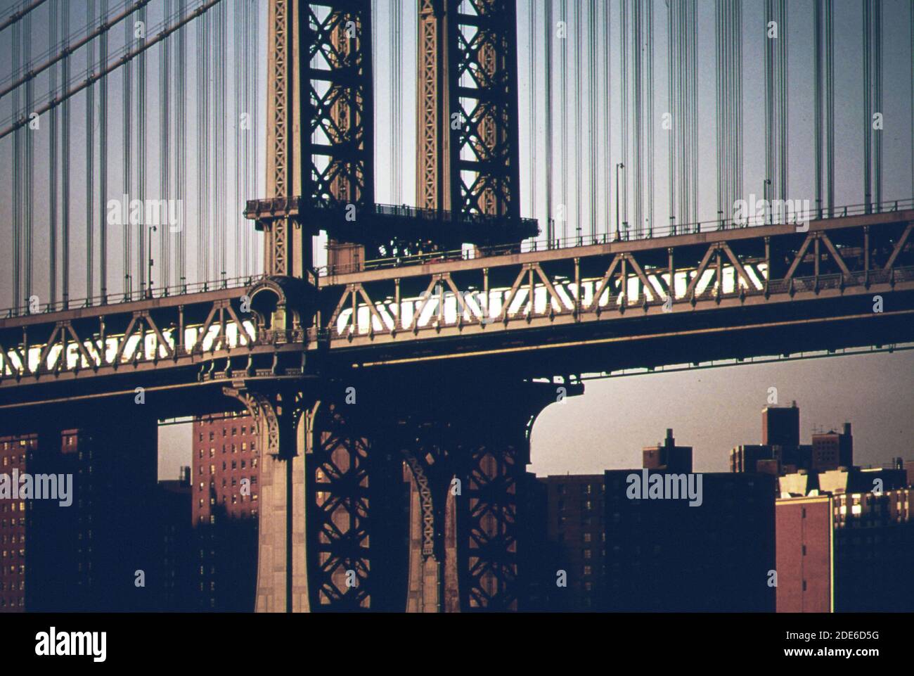 Subway train on the Brooklyn Bridge in Manhattan New York ca. May 1974 Stock Photo - Alamy