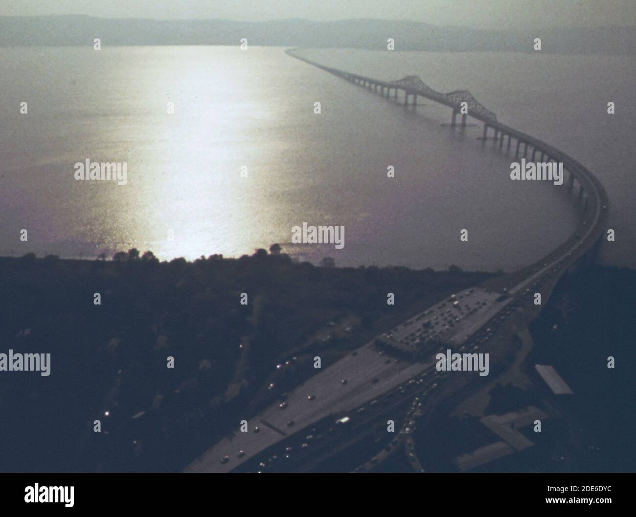 Tappan Zee Bridge at sunset. bridge spans the Hudson River between ...